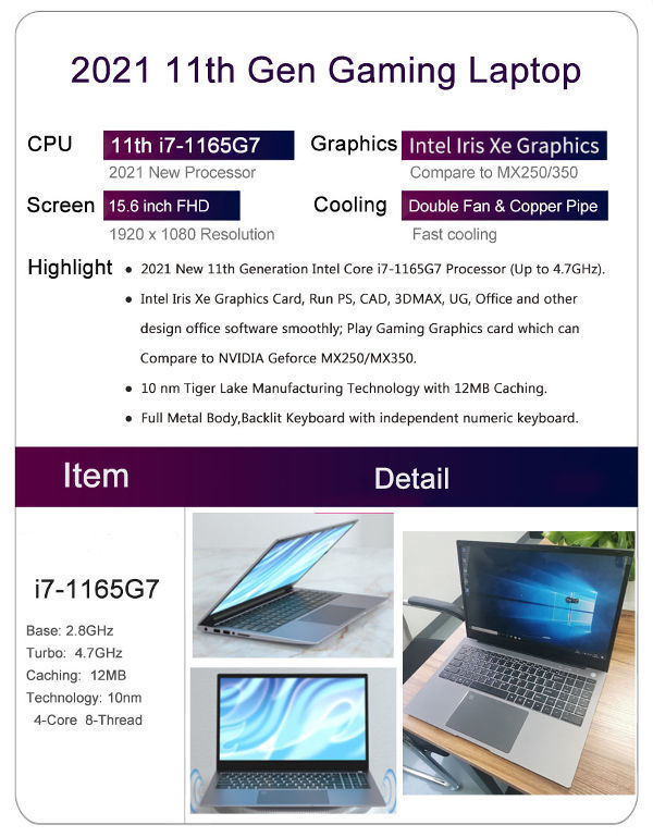 Win 11 Gaming Laptop Computers TU45 Core I5 1135G7 I7 1165G7 11th Generation Iris Xe Graphics ...